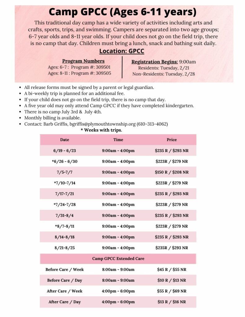 Camp GPCC, Teen Camp & Playground Camp – Plymouth Township