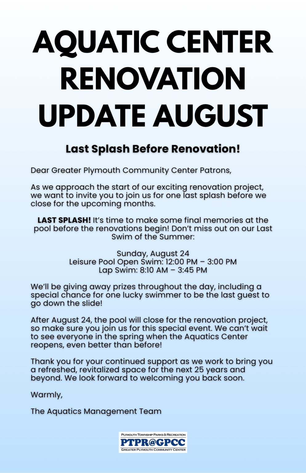 Aquatic Center Renovation Updates - Plymouth TownshipPlymouth Township